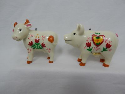 CERAMIC FARM ANIMAL ORNAMENTS COW & PIG FOLK ART HEARTS & FLOWERS | eBay