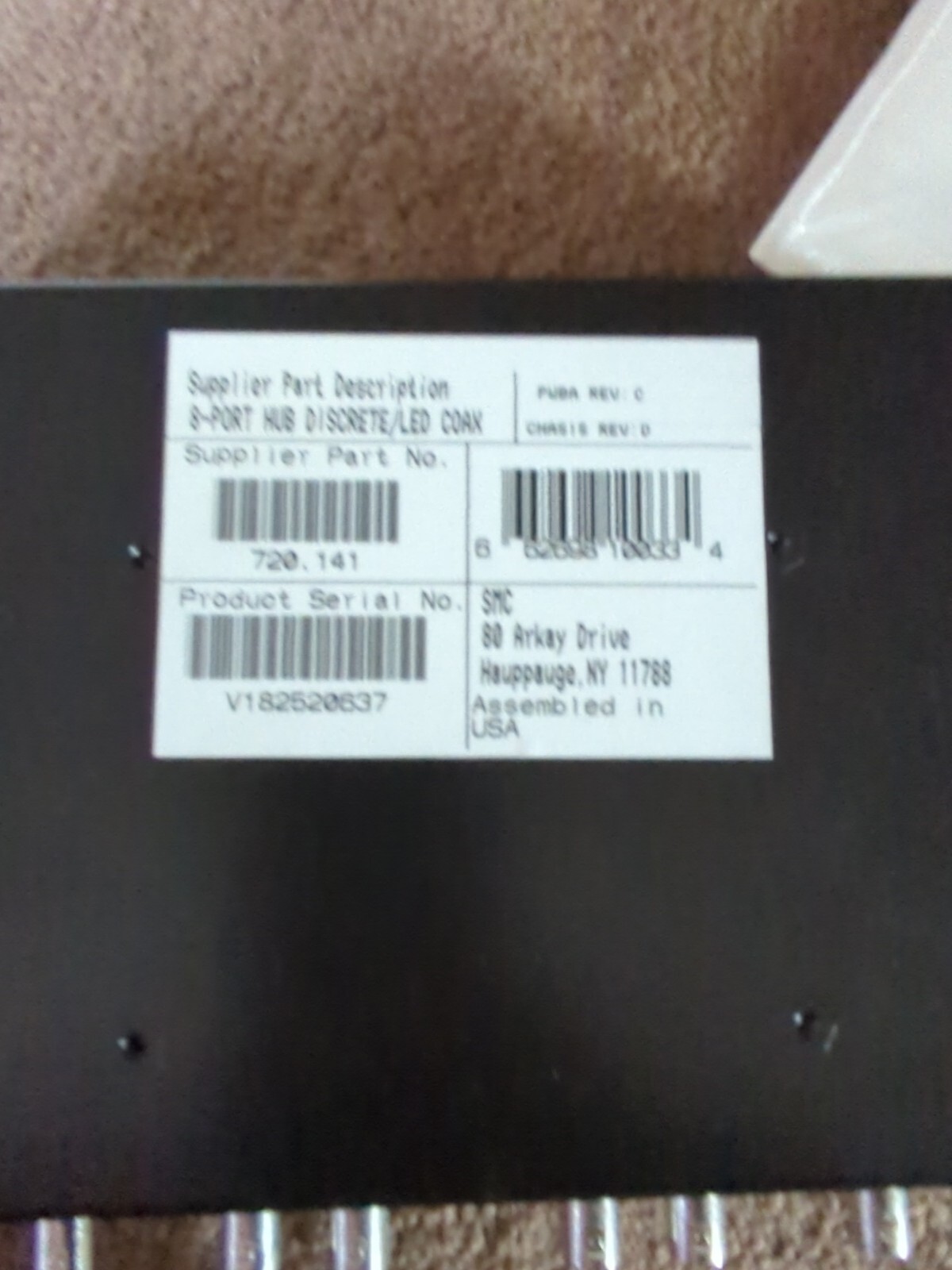 SMC 720.141 Arcnet Active Hub Coax 8 Port HUB Discrete/LED Coax for ...