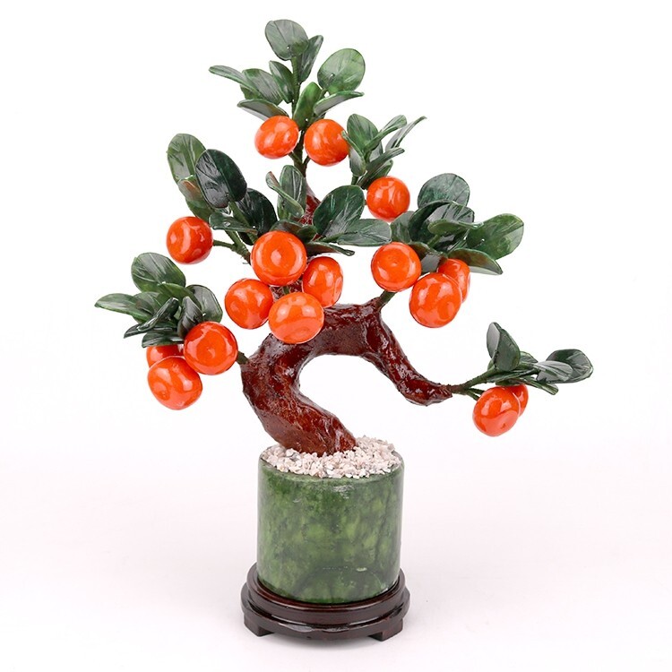 Large Jade Stone Tangerine Bonsai Gemstone Tree Fruit Plant Feng Shui ...