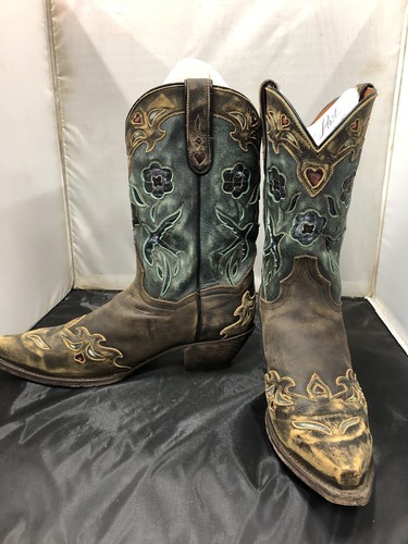 Dan Post Boots Blue Bird Floral TooledInlay Snip Toe Cowboy Womens ...