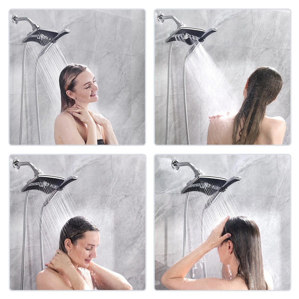High Pressure Dual Shower Head Combo, Handheld Showerhead Rainfall ...