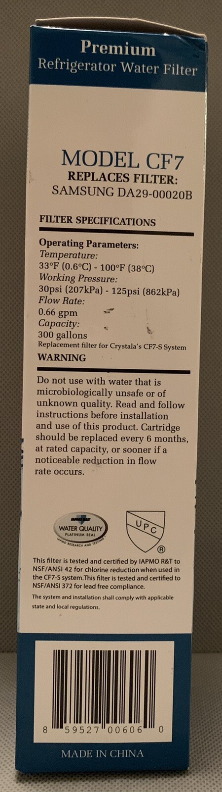 Crystala Water Filter CF7 For Samsung Refrigerator DA29-00020B (New In ...