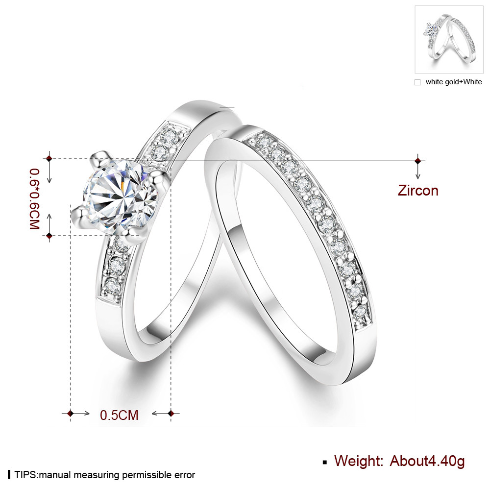 Classic 18K White Gold Filled Clear 0.5Ct CZ Crystal Wedding Ring Set ...
