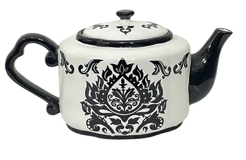 222 FIFTH Teapot With Lid Porcelain Black & White Damask TEA Pot Party ...