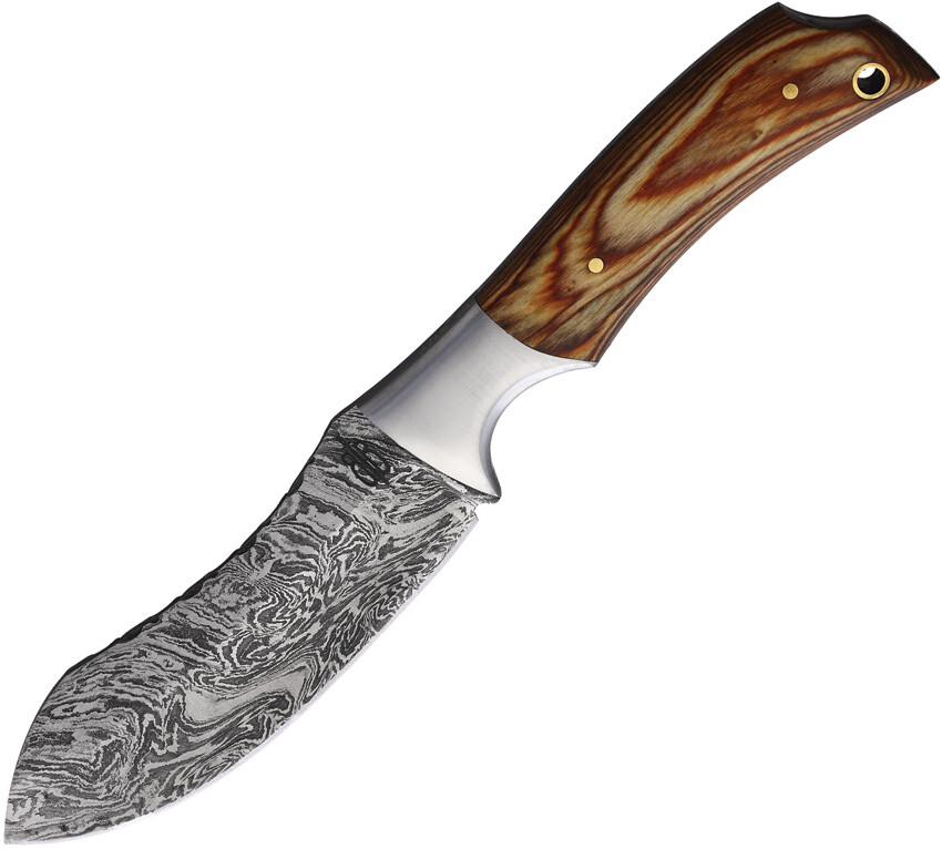 BucknBear Recurve Hunter Fixed Blade Knife Brown Wood Damascus w ...