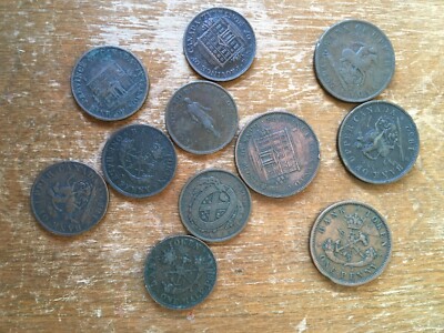 11 Canada antique trade tokens: 1842, 1852, 1857 one penny tokens, 1837 ...