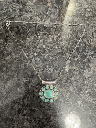 Vintage Southwest Style sterling silver 925 oval pendant with turquoise ...