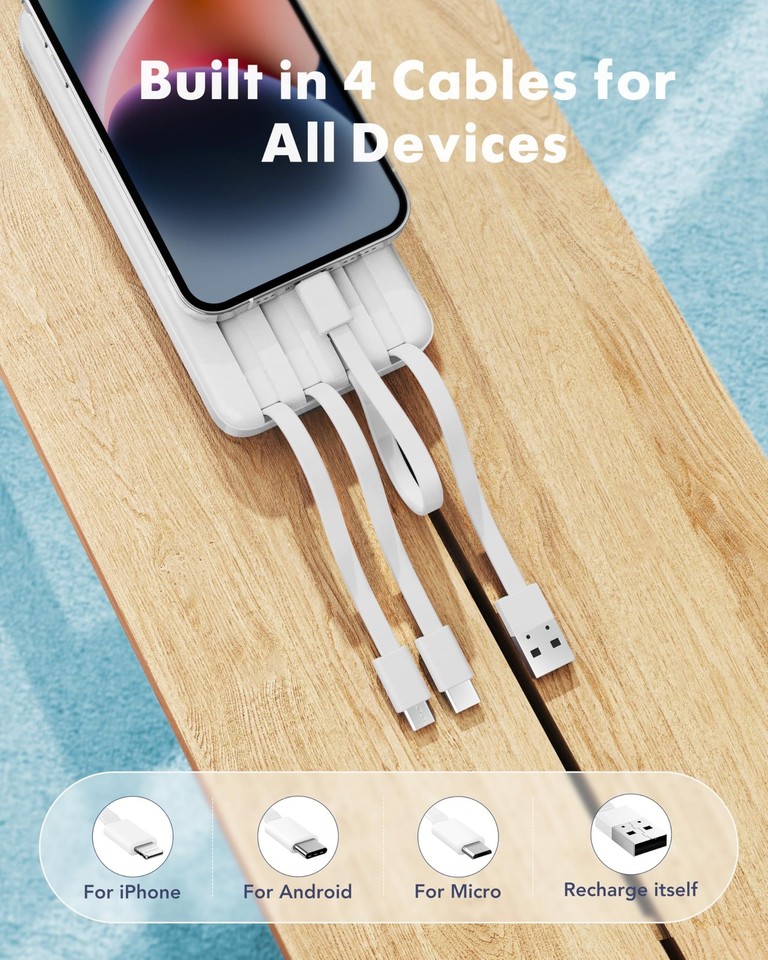 Portable Charger with Built in Cables, Power Bank with Cords Wires ...