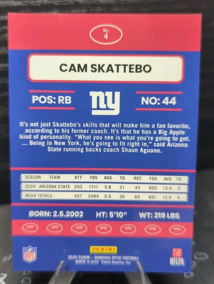 2025 Donruss Optic CAM SKATTEBO Rookie 2015 Retro SP RC New York Giants ...