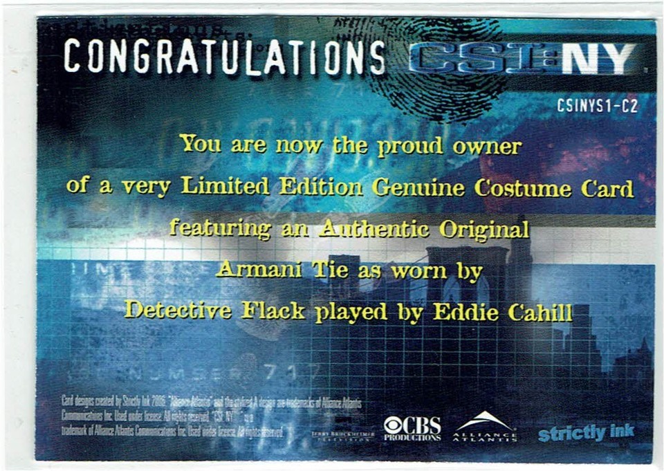 CSI New York Series 1 Costume Card CSINYS1-C2 Eddie Cahill Det Flack ...