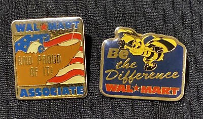 Lot Of 2 Vtg Walmart Employee Bee Be The Difference & Associate Enamel ...