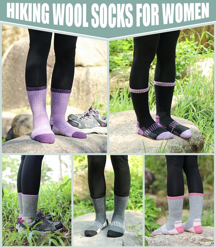 Wool Socks for Women Hiking Thermal Winter Thick Warm Cozy Boot Socks 5 ...