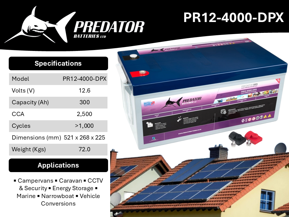 12V 300AH Predator Dual Purpose Leisure Battery – Energy Storage ...