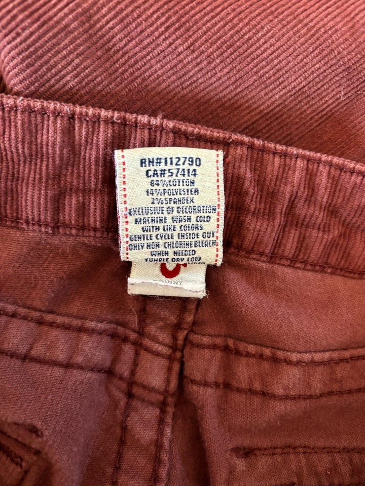 True Religion Maroon Corduroy Low Rise Skinny Pants Womens Size 28 ...