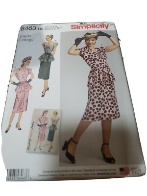 Simplicity Sewing Pattern 8463 Vintage 40's 2 Piece Dress Sizes 6-14 ...
