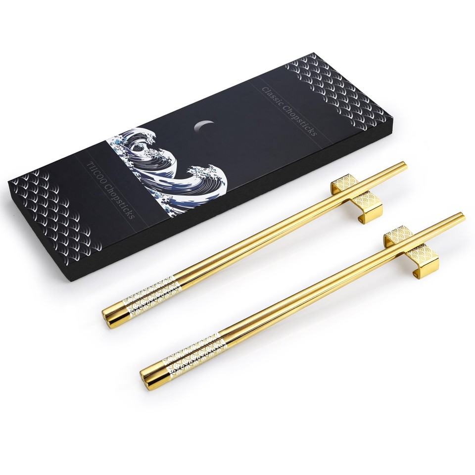 Metal Chopsticks Reusable 2 Pairs Titanium Stainless Steel 18/8 ...
