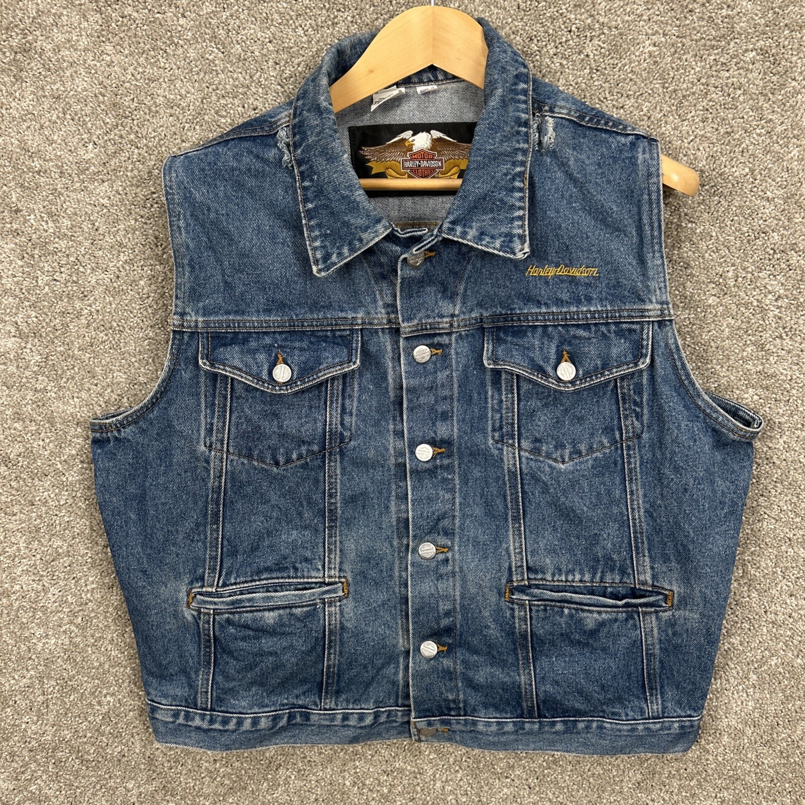 Vintage Harley Davidson Denim Motorcycle Vest Men’s X… - Gem