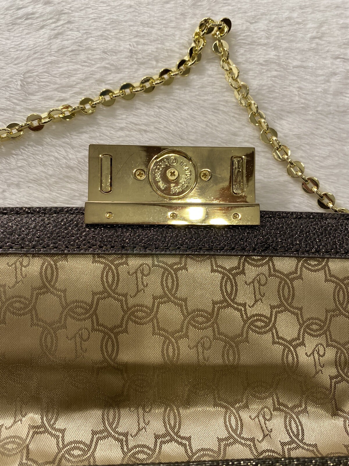 Ivanka Trump Gray Metalic Clutch Evening Cocktail Bag Purse W/ Gold ...