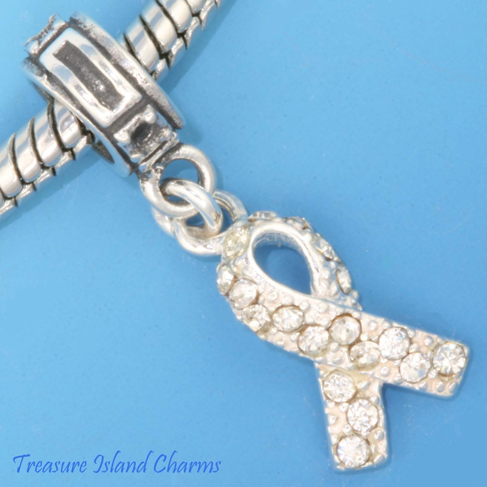 Lung Cancer Clear Crystal Ribbon 925 Solid Sterling Silver European ...