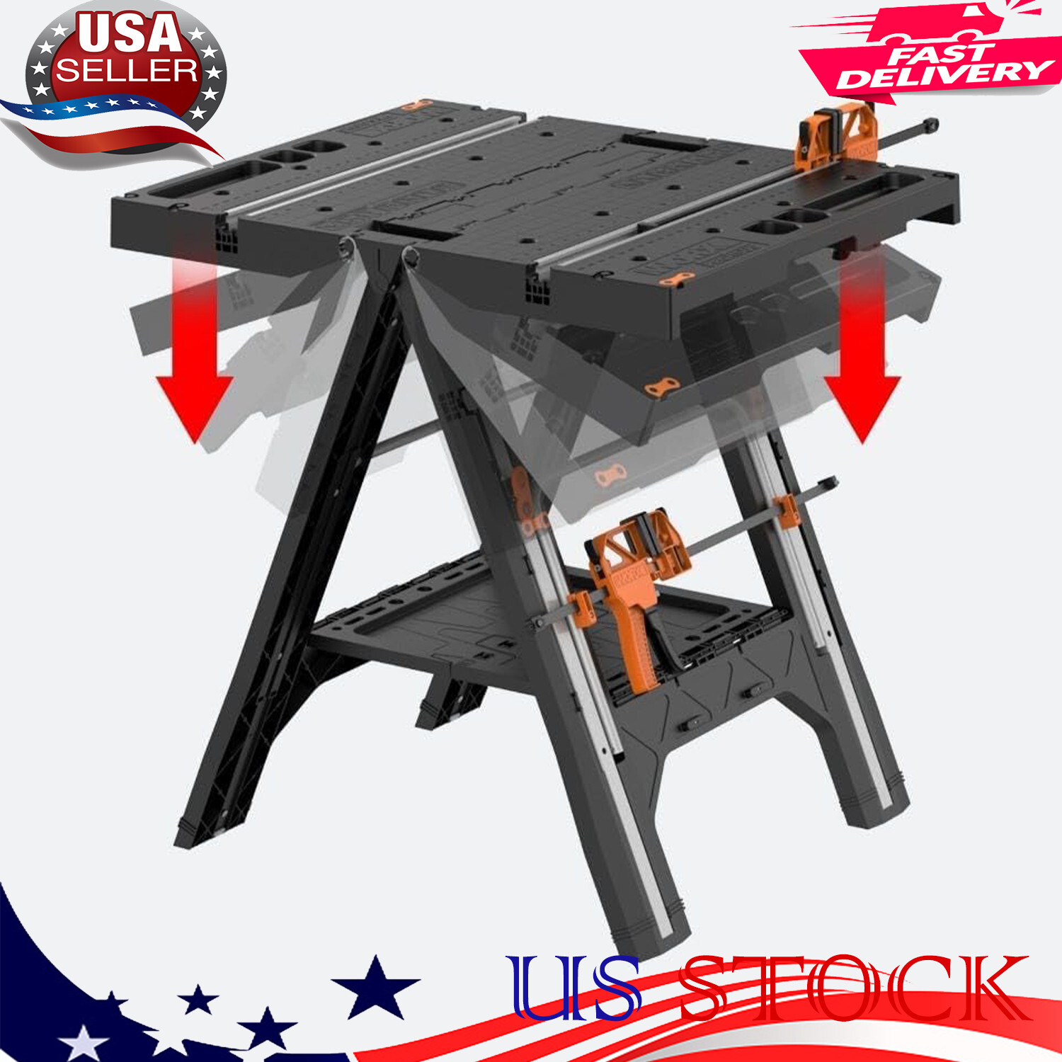 WX051 Pegasus Folding Work Table & Sawhorse, Holds up To 300 lbs, Black ...