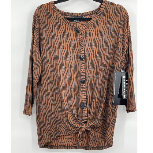 Onque Casual Womens Textured Stretch Top 3/4 Sleeves Brown Black Petite ...