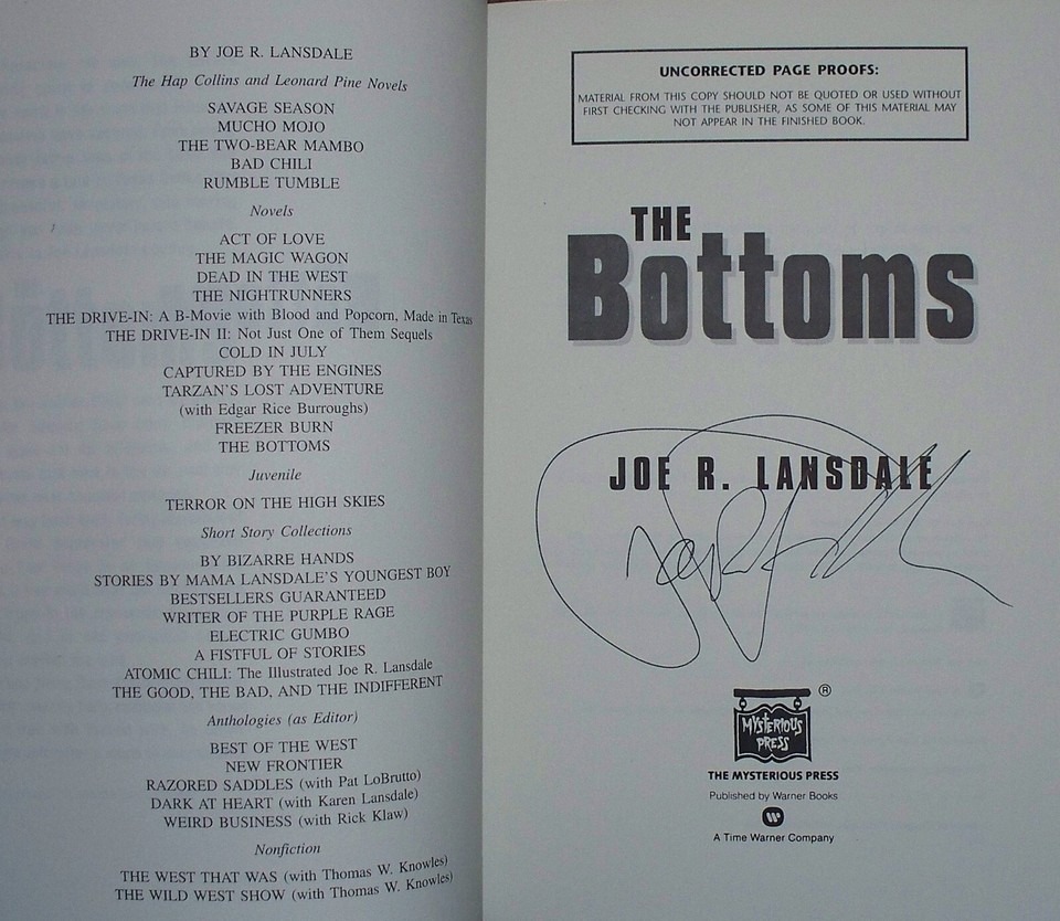 JOE R. LANDSDALE-THE BOTTOMS, UNCORRECTED PROOF, RARE SIGNED COPY + OG ...
