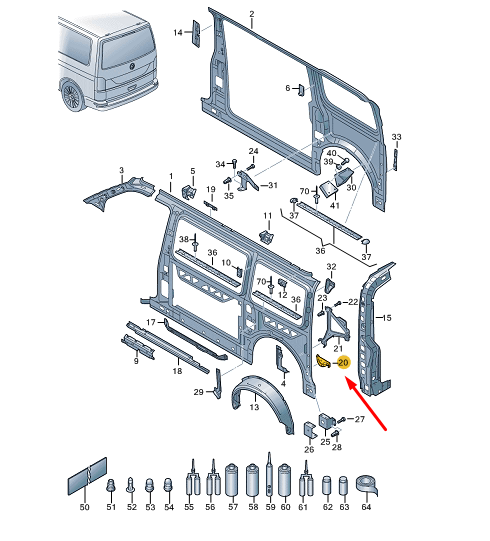 VW TRANSPORTER T6 Rear Left Seat Belt Mount Reinf. Plate 7H3809531C NEW ...