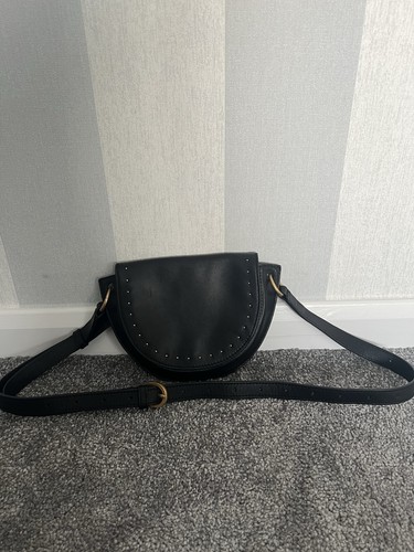 Jigsaw Black Leather Small Cross Body/Shoulder Bag Semi-Circle Handbag ...