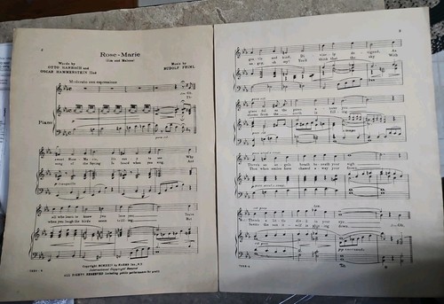 1924 Rose Marie Musical Vintage Piano Sheet Music Arthur Hammerstein ...