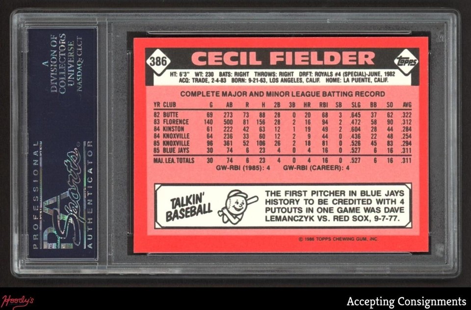1986 Topps Tiffany #386 Cecil Fielder RC ROOKIE PSA 10 GEM MINT | eBay