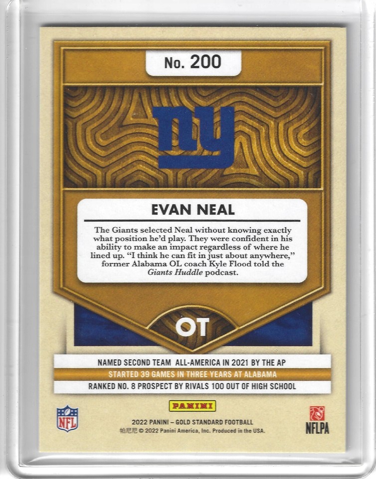 2022 PANINI GOLD STANDARD #200 EVAN NEAL **ROOKIE CARD** NEW YORK ...