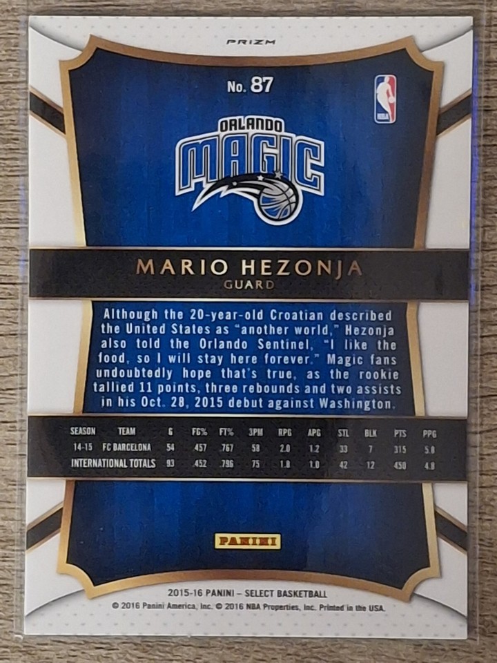 2015-16 Panini Select Concourse Mario Hezonja RC Rookie Card Silver ...