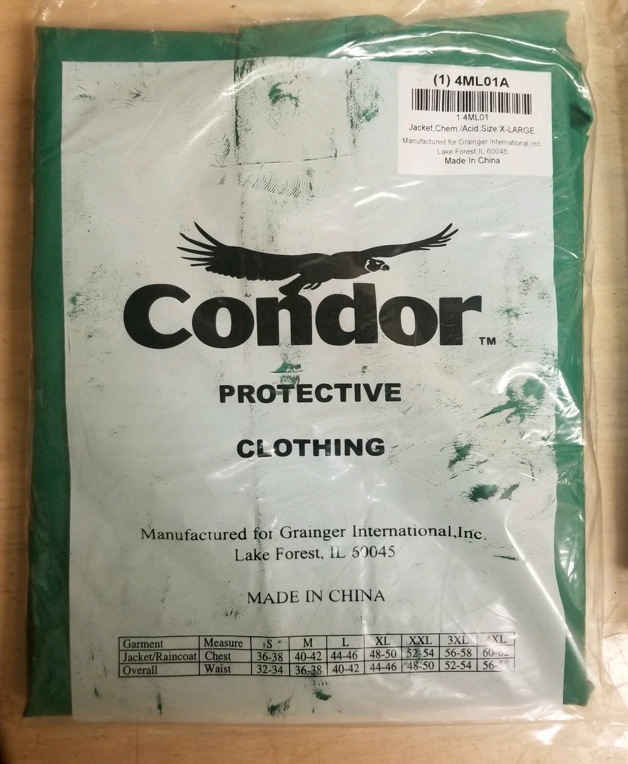 Condor Protective Clothing Flame Resistant Rain Jacket XL Green 4ML01A ...