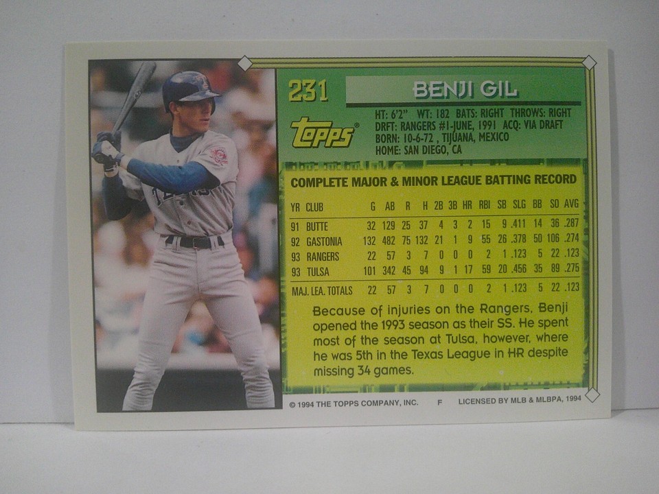 1994 (RANGERS) Topps Gold #231 Benji Gil | eBay