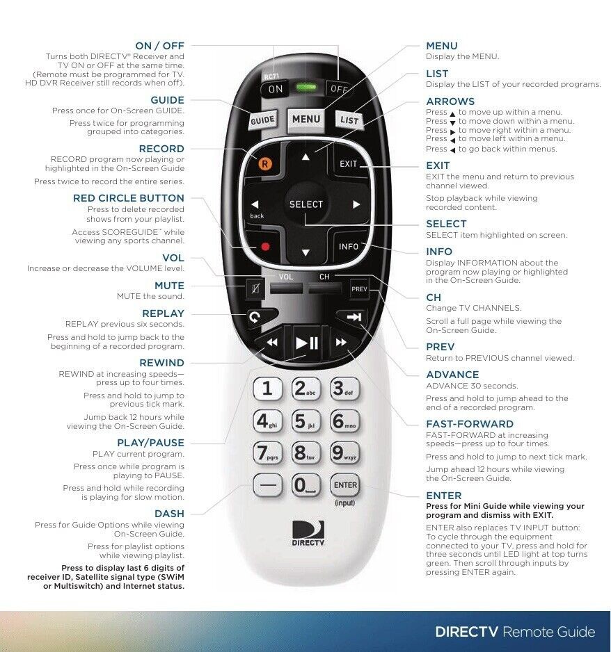 DirecTV RC73 Genie Universal Remote Control ⭐️ Very Good | eBay