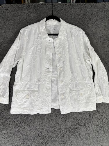 J Jill Linen Blend White Eyelet Lace Embroidered Jacket Button Up Size ...