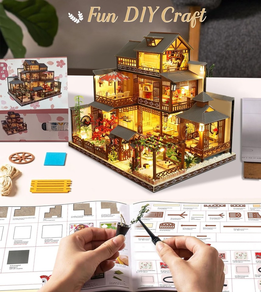 Spilay DIY Dollhouse Miniature with Wooden Furniture,DIY Dollhouse Kit ...
