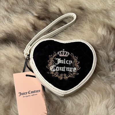 NWT Juicy Couture Royal Couture Heart Zip Wristlet - Liquorice Velour ...