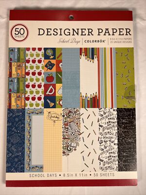 COLORBOK 50 SHEET 8.5 “ X 11” Designer Paper School Days 25 Unique ...