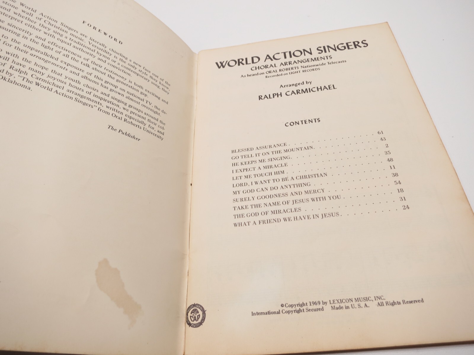 World Action Singers Vintage Sheet Music 1969 Lexicon Oral Roberts ...