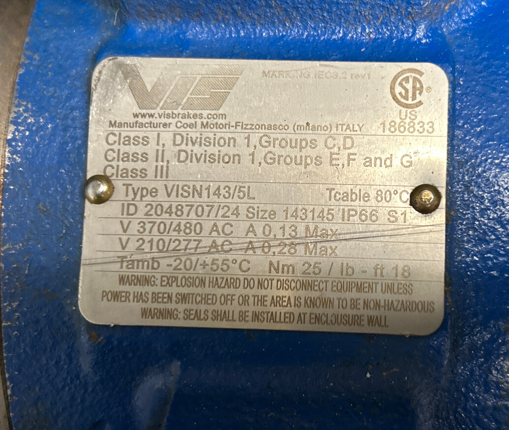 NEW- VisBrakes / Vis Brakes Spring Applied Brakes Flameproof Explosion ...