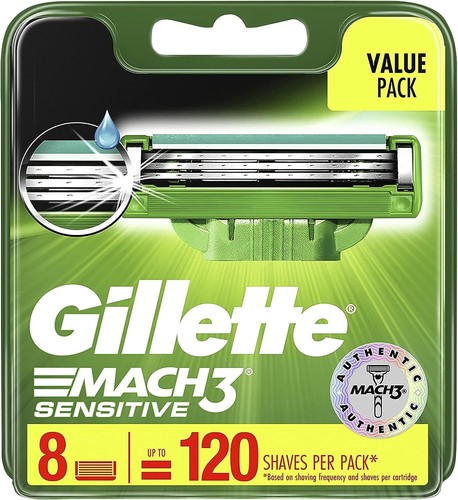 Gillette Mach3 Turbo Sensitive Men's Razor Blade Refill Cartridges Pack ...