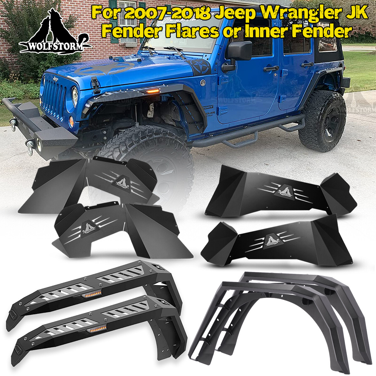 Fender Flares or Inner Fender Mud Guards Bolt-on for 2007-2018 Jeep ...