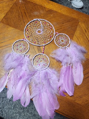 Large Purple 4 Ring dream catcher feathers Handmade | eBay