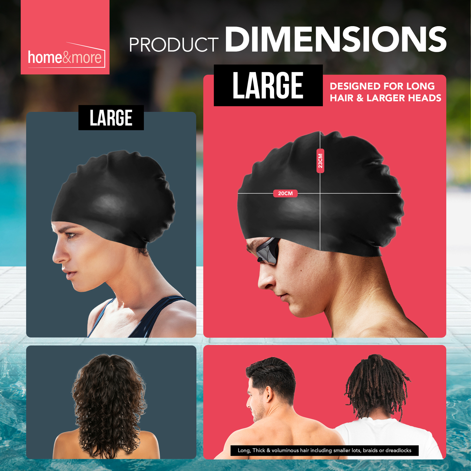 Black Swimming Cap Adult | Ladies Womens Mens Pool Swim Hat Waterproof ...