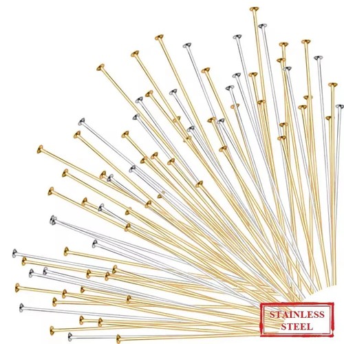 20 PC Stainless Steel Head Pins 25–50mm Flat Pins DIY Earrings Jewelry ...