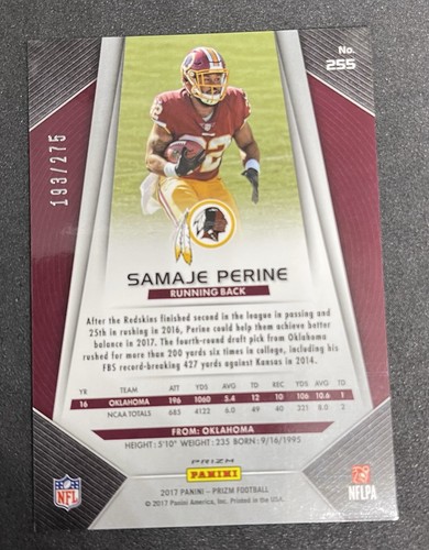 2017 Panini Prizm Samaje Perine Rookie Orange /275 Redskins Bengals ...