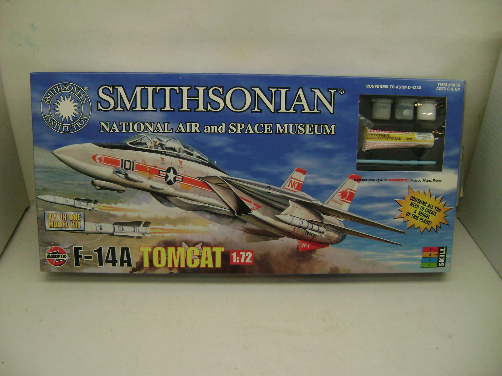AIRFIX SMITHSONIAN F-14A TOMCAT FIGHTER JET MODEL KIT 3056 WITH PAINT ...