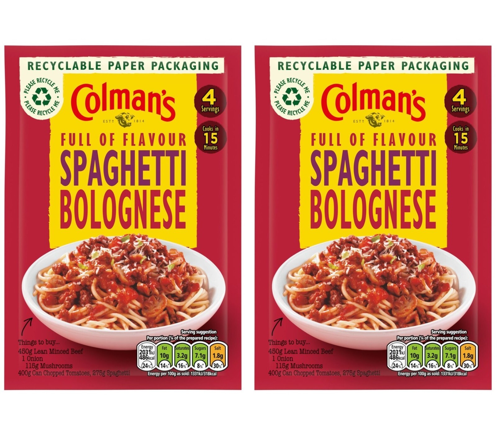 Colman's Spaghetti Bolognese Recipe Packet Mix Sachet 50g PACK OF 2 | eBay