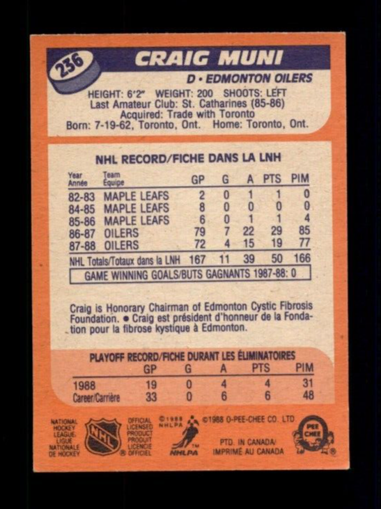 1988-89 O-Pee-Chee #236 Craig Muni EX | eBay